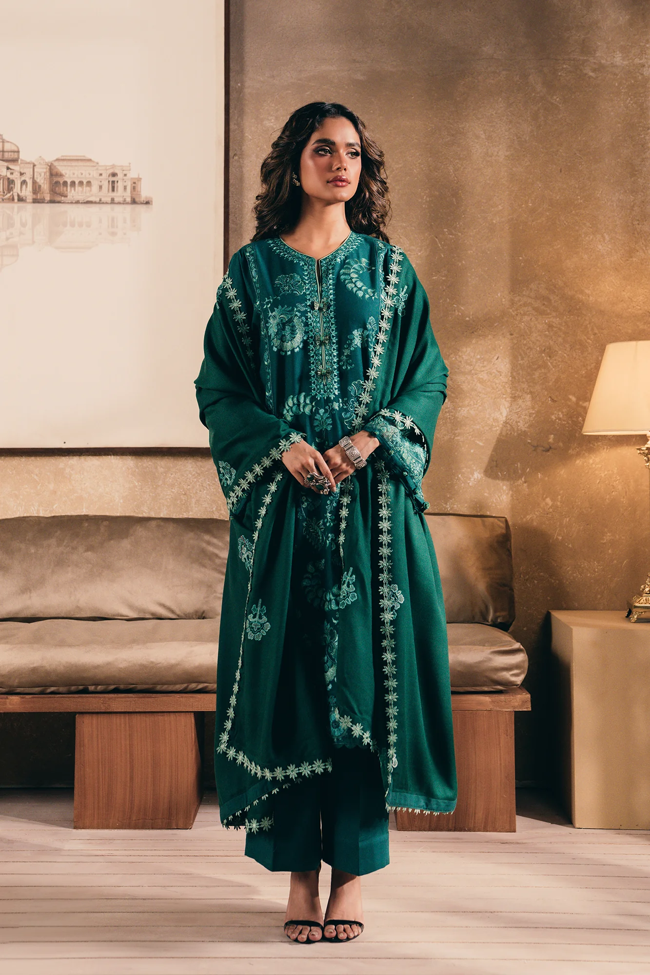Ethnic 3Pc Embroidered khaddar Suit E0465/203/706 - House Of Faiza