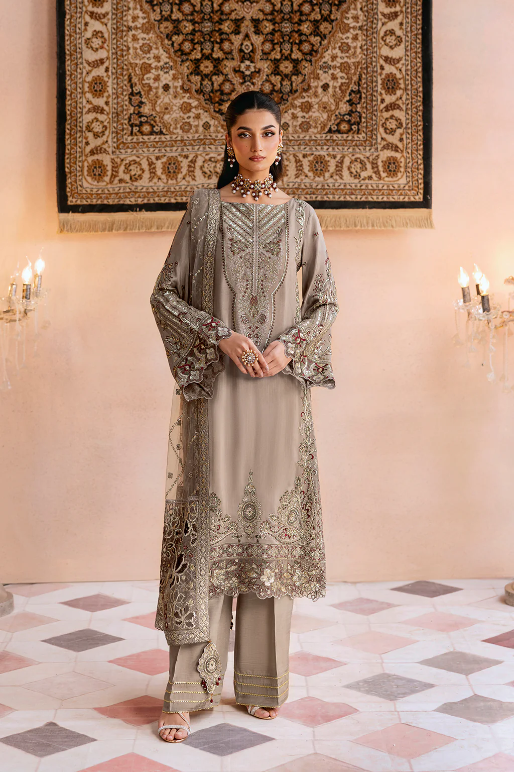 Ramsha 3Pc Embroidered Raw Silk Suit SS-103 - House Of Faiza