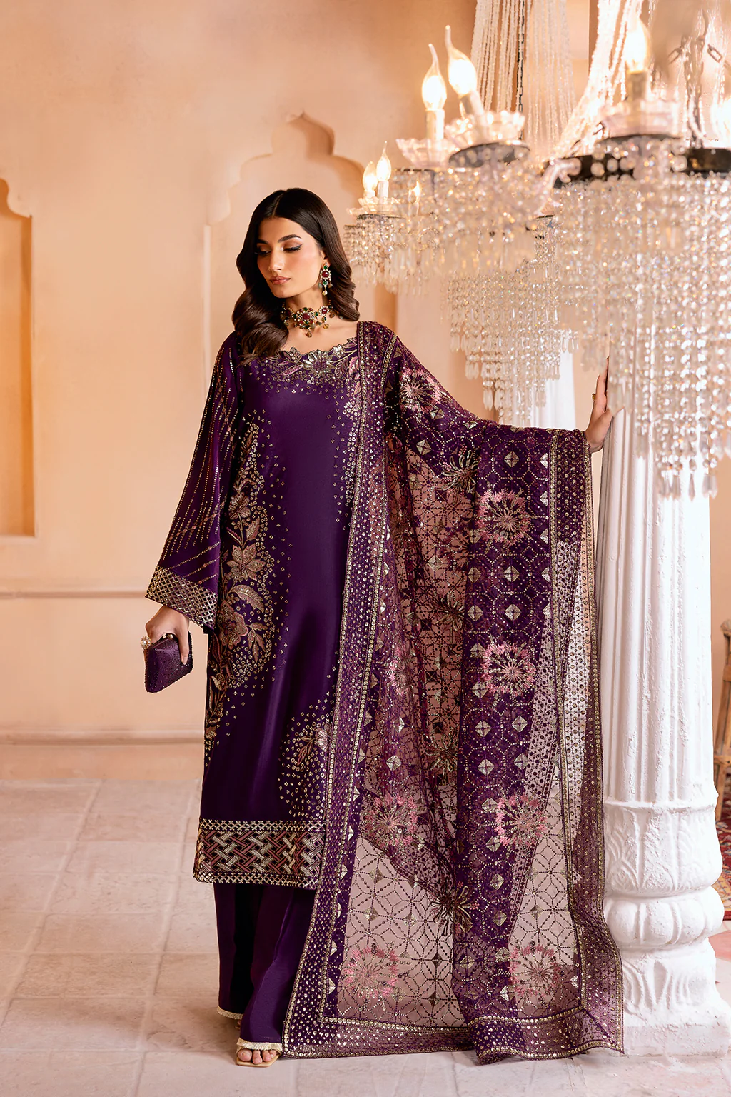 Ramsha 3Pc Embroidered Raw Silk Suit SS-104 - House Of Faiza