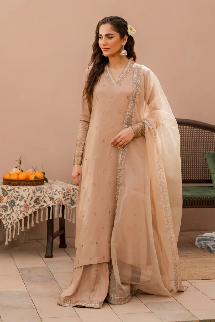 Kastoor 3Pc Embroidered Silk Suit EF-315 - House Of Faiza