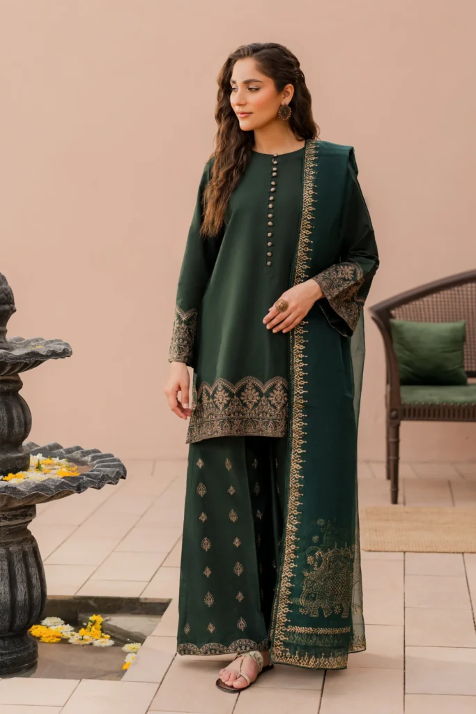 Kastoor 3Pc Embroidered Silk Suit EF-304 - House Of Faiza