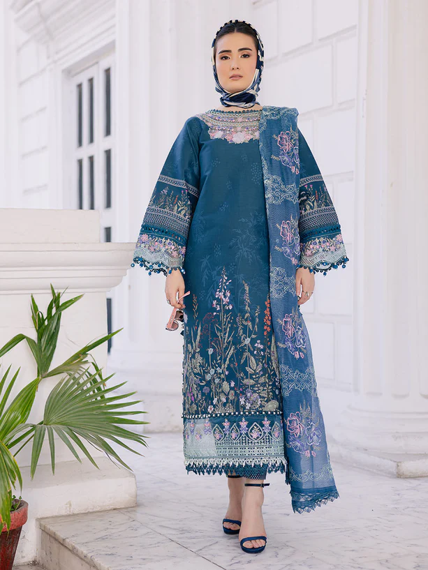 Parishay 3Pc Embroidered Lawn Suit BLOOM-08 - House Of Faiza