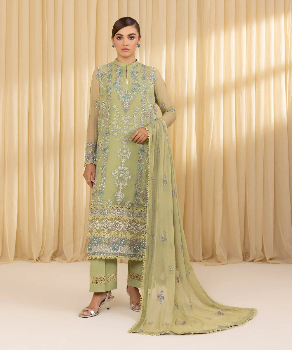 Sapphire 3Pc Embroidered Chiffon Suit U3FEHE25V323 - House Of Faiza