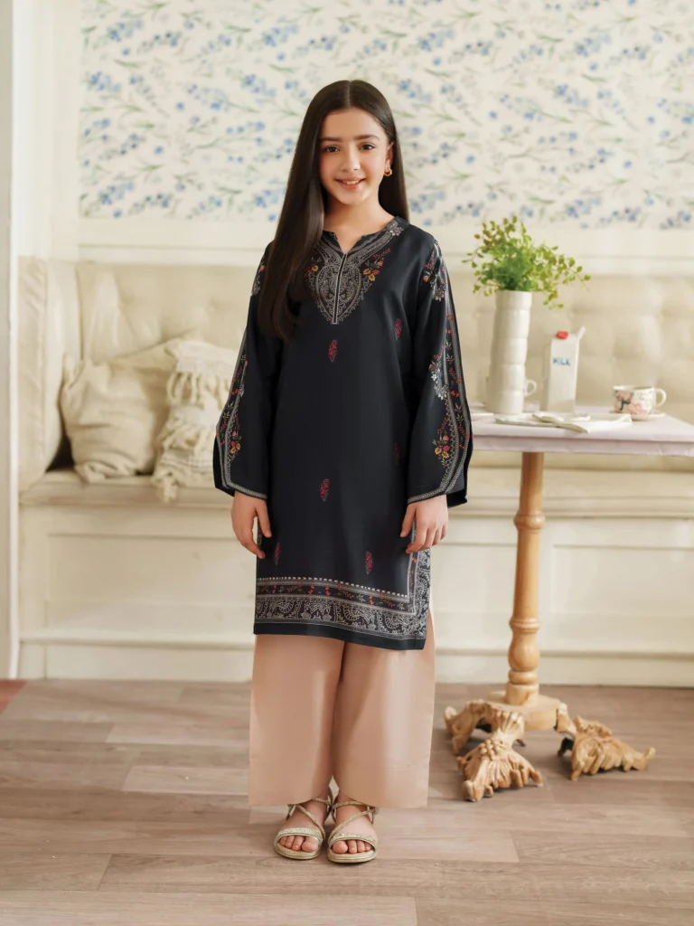 Garnet 2Pc Printed Lawn Kids Suit Black Bling - House Of Faiza