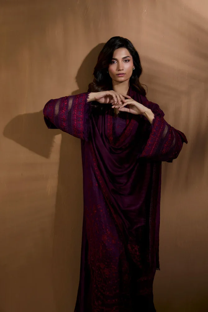 Sobia Nazir 3Pc Embroidered Khaddar Suit WS25-2B - House Of Faiza